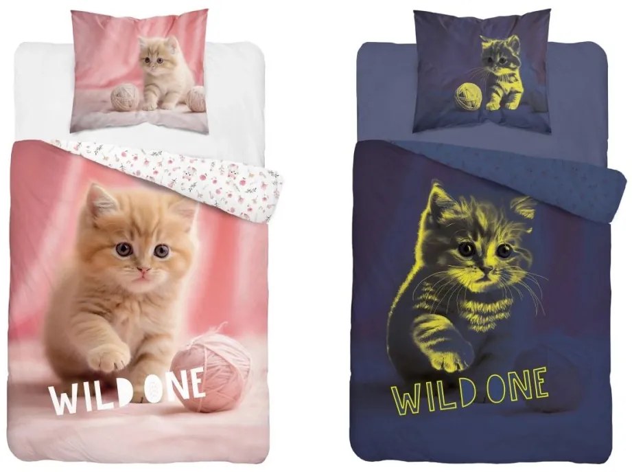 Svítící bavlněné povlečení - Cute Kitty Šířka: 140 cm | Délka: 200 cm