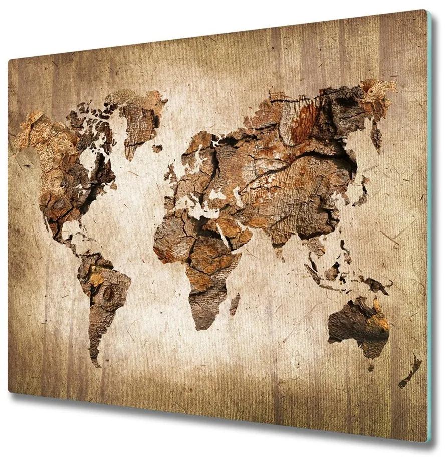 Skleněná krájecí deska Mapa světa dřevo