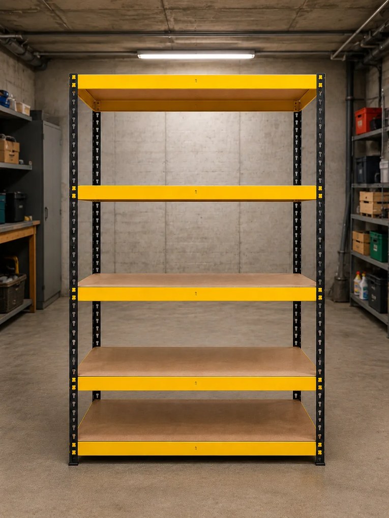 Fistar Regál 216x180x80 cm PROFESIONÁLNÍ lakovaný 5-policový, nosnost 2000 kg - ČERNO-ŽLUTÝ