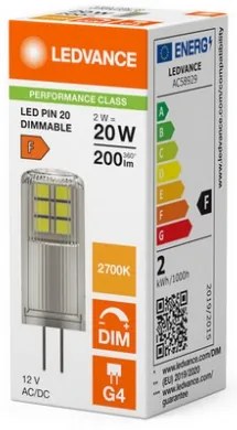 LED žárovka G4 LEDVANCE 2W (20W) teplá bílá (2700K) stmívatelná