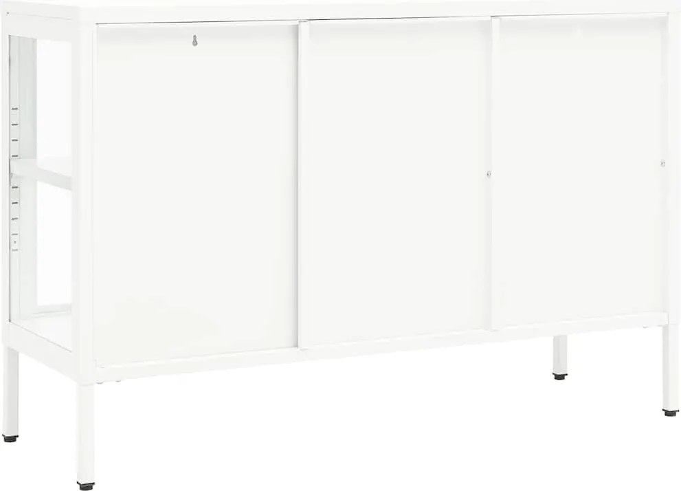 Příborník bílý 105 x 35 x 70 cm ocel a sklo 336068