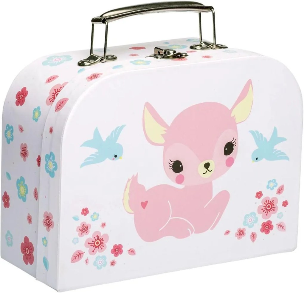 A Little Lovely Company Dětský kufřík Deer, růžová barva, bílá barva, kov, papír