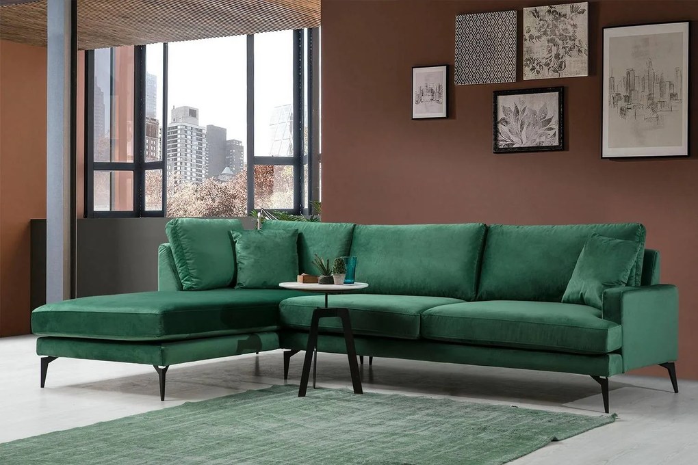 Designová rohová sedačka Fenicia 283 cm zelená - levá