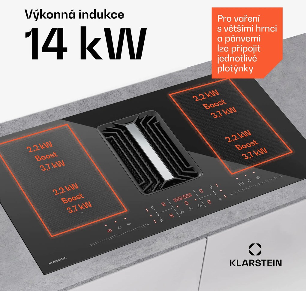 Klarstein AirJet FlexPro Down Air System | Indukční deska + odsavač par | Flexzóna | Booster