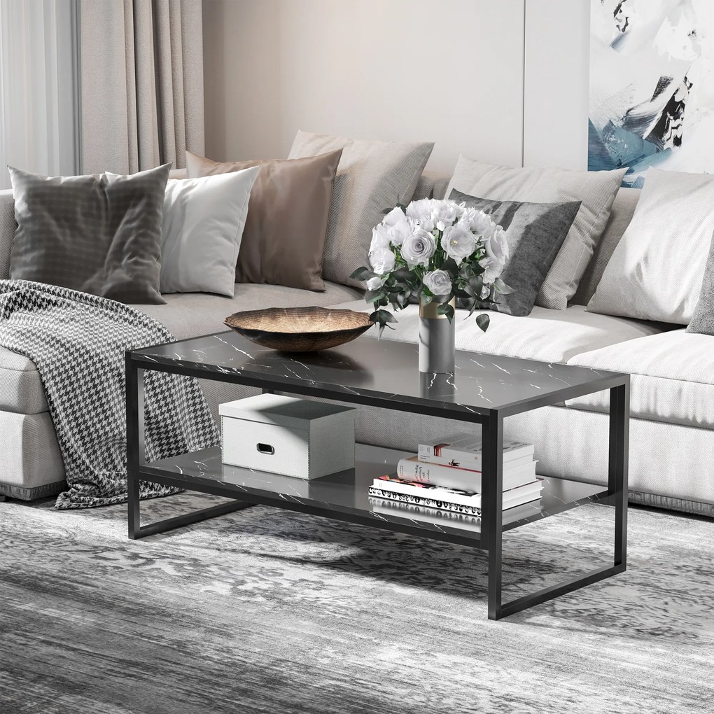 HOMCOM Moderní konferenční stolek se 2 policemi 106 x 50 x 47 cm Černý