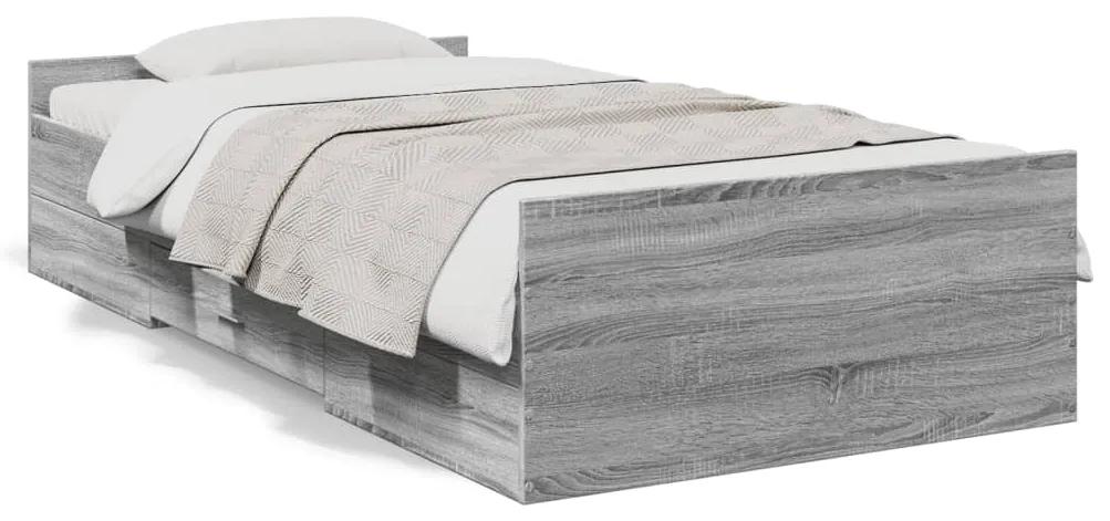 Rám postele se zásuvkami šedý sonoma 90x190 cm kompozitní dřevo - Default Title