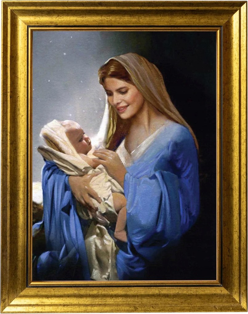 Maria S Dítětem Obraz Na Plátně Ve Zlatém Moderním Rámu 30X40