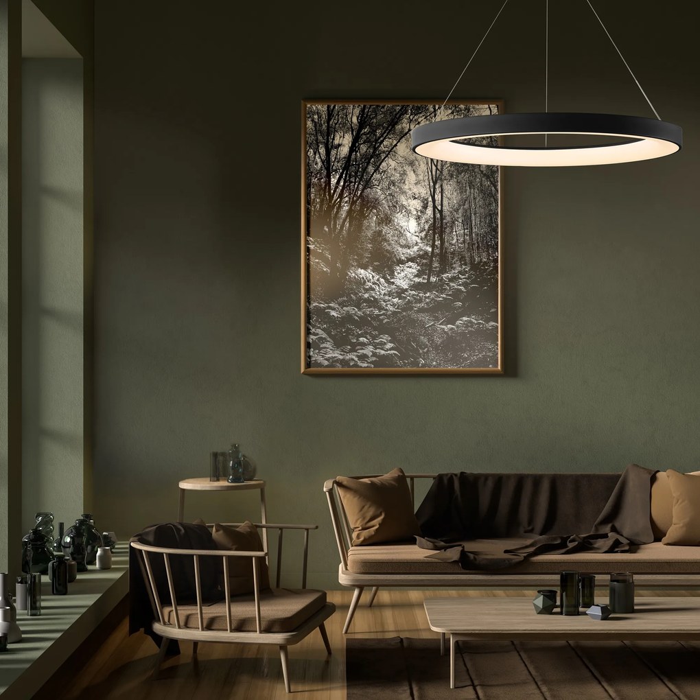 Mantra Niseko II, závěsné kruhové svítidlo LED 50W, 2700-5000K, dálk. ovládání, černá, průměr 65cm