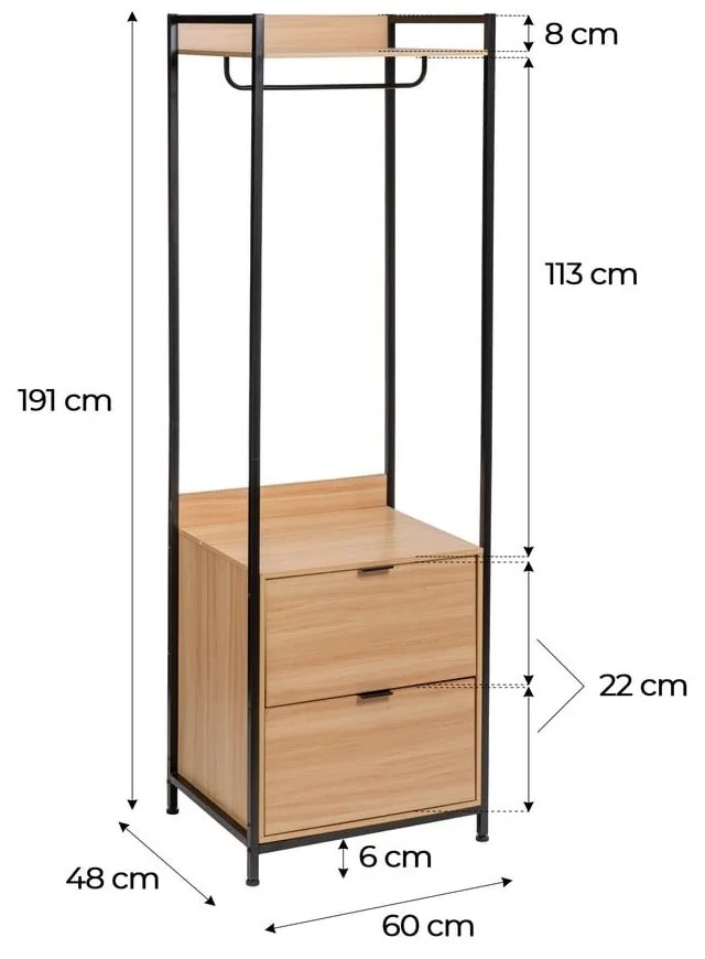 Otevřená šatní skříň v přírodní barvě 60x190x48 cm Armarios – Casa Selección