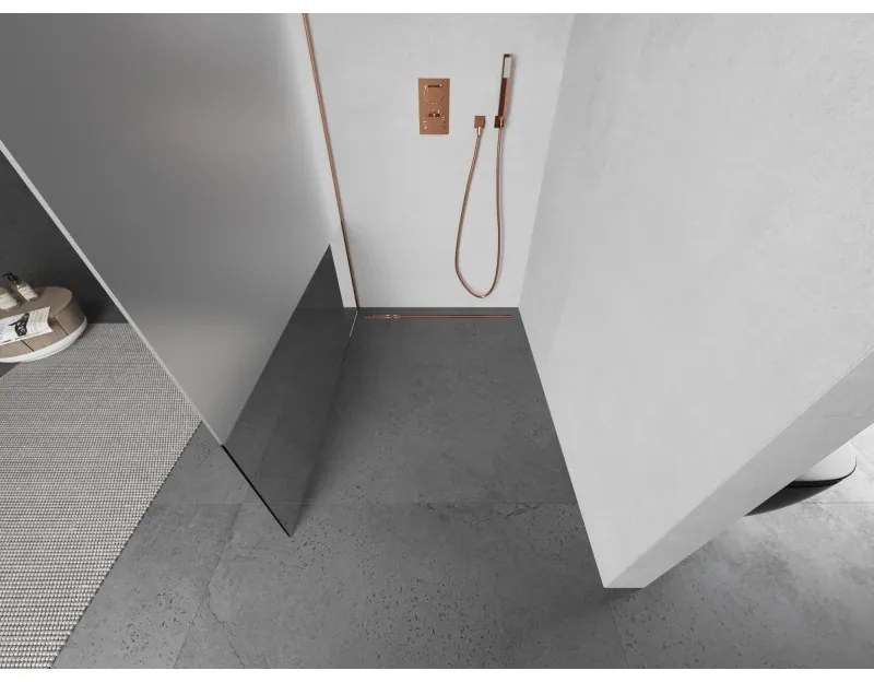 Mexen Kioto L, sprchová zástěna Walk-In 100 x 200 cm, 8mm čiré sklo-námraza, měděný matný profil, 800-100-103-65-35