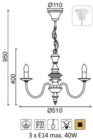 ACA DECOR Závěsný lustr ACCRA max. 3x40W/E14/230V/IP20