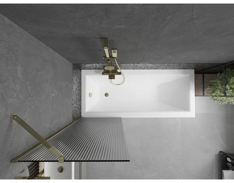 Mexen Next, vanová zástěna 1-křídlová 60 x 150 cm, fixní křídlo, 6 mm sklo s pruhy, zlatý lesklý profil, 895-060-000-00-09-50