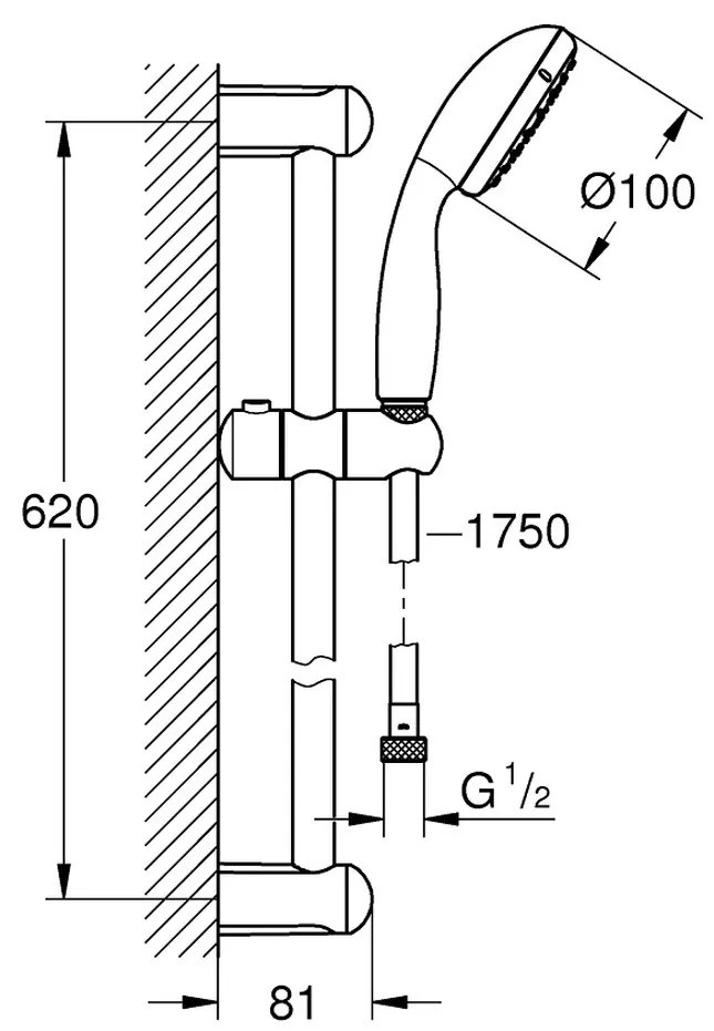 Grohe New Tempesta 100 - Sprchová souprava s tyčí, 2 proudy, chrom 27598001