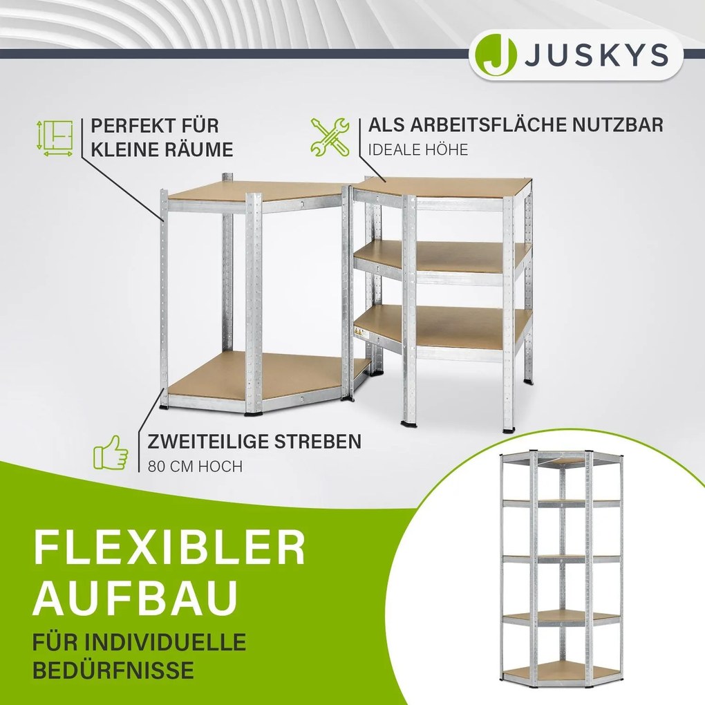 Juskys Rohový kovový regál Corner Basic 180 × 70 × 40 cm Barva: šedá