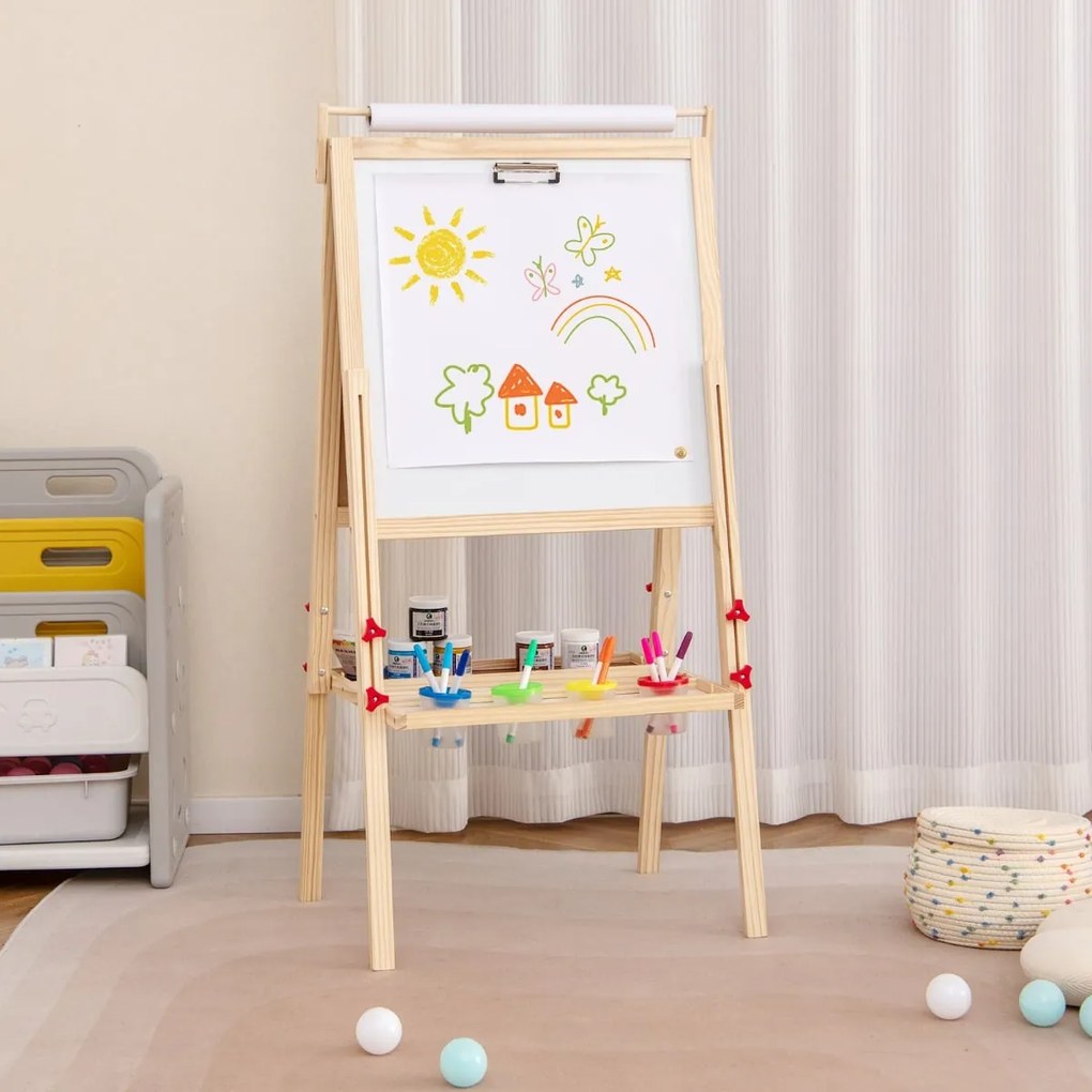 Costway 3 v 1 Dětská tabule s magnetickou tabulí a papírová role