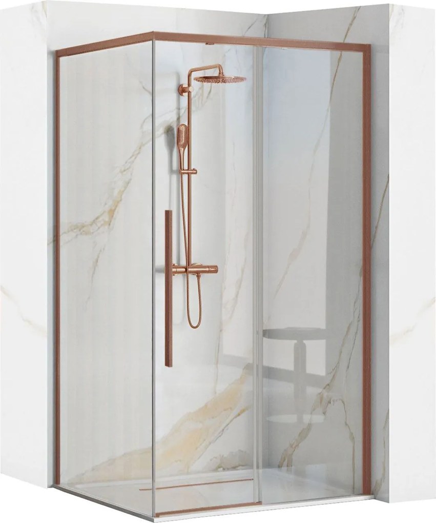 Rea Solar, sprchový kout s posuvnými dveřmi 90(dveře) x 90(stěna) x 195 cm, 6mm čiré sklo, měděný matný profil, REA-K9512