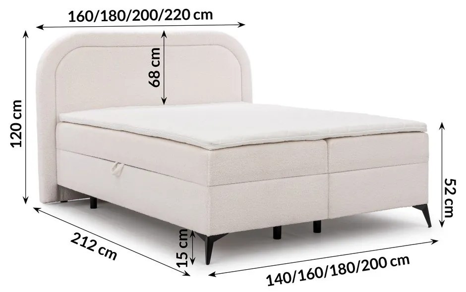Bílá boxspring postel s úložným prostorem 180x200 cm Ornes – Ropez