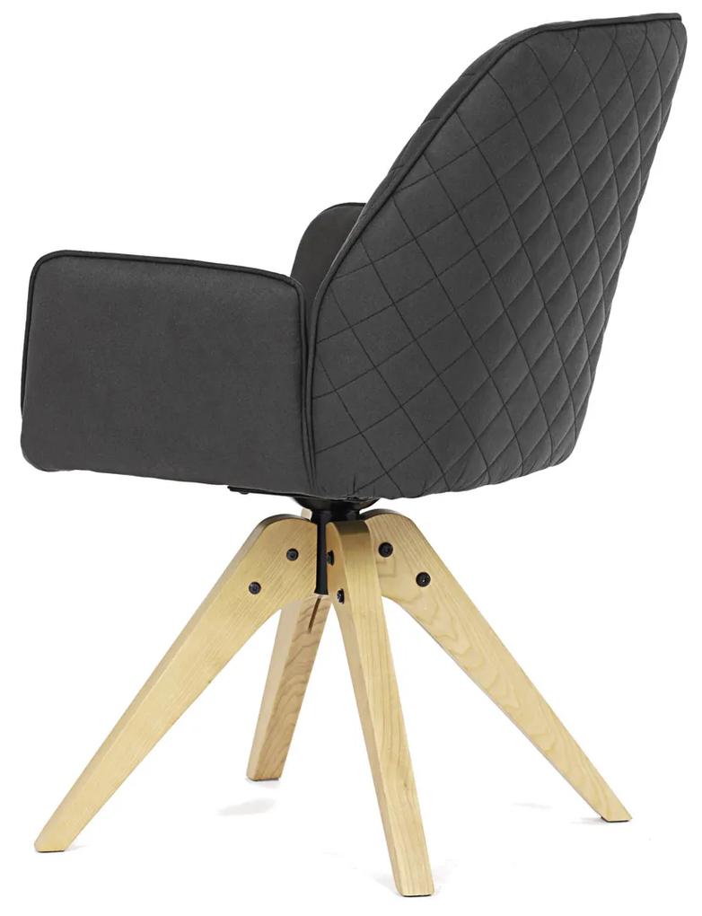 Autronic Židle jídelní s područkami, černá látka, dubové nohy, otočná P90°+ L 90° s vratným mechanismem - funkce reset