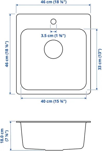 LÅNGUDDEN Vestavný dřez, nerezavějící ocel, 46x46 cm