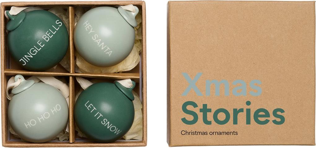 Vánoční ozdoby Xmas Stories 4 cm tmavě zelené a šedozelené 4 ks