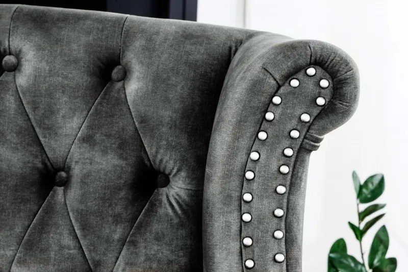 Ušák Chesterfield šedý sametový starožitný vzhled/ 43520