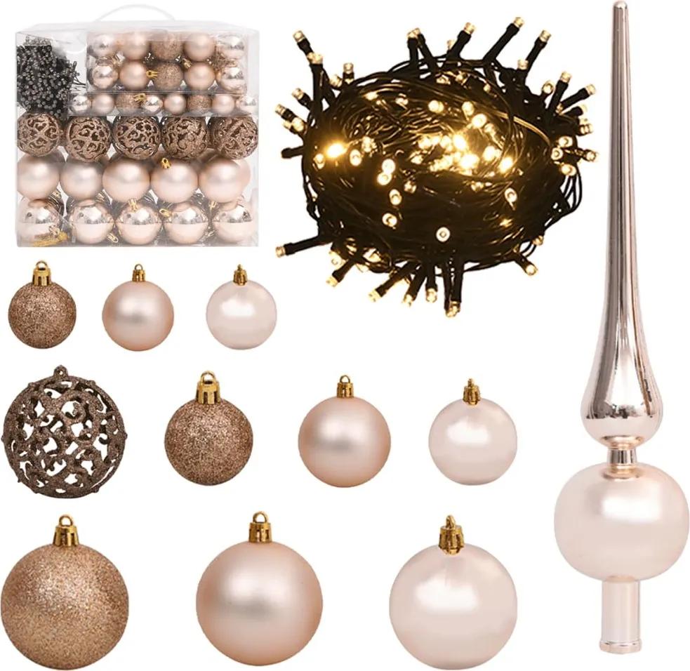 vidaXL 120dílná sada vánočních koulí se špicí a 300 LED zlatá a bronz [330100] Barva: gold and bronze
