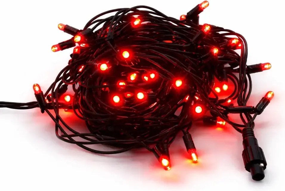 Easy Fix LED světelný řetěz, 5 m, venkovní, červený, 50 diod, černá kabel, IP67