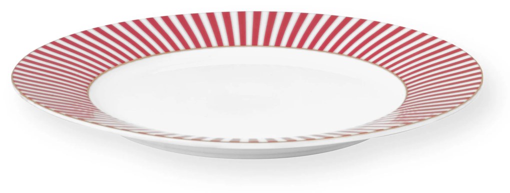 Pip Studio Royal stripes talíř Ø21cm,  bílo-tmavě růžový (snídaňový talíř tenkostěnného porcelánu)