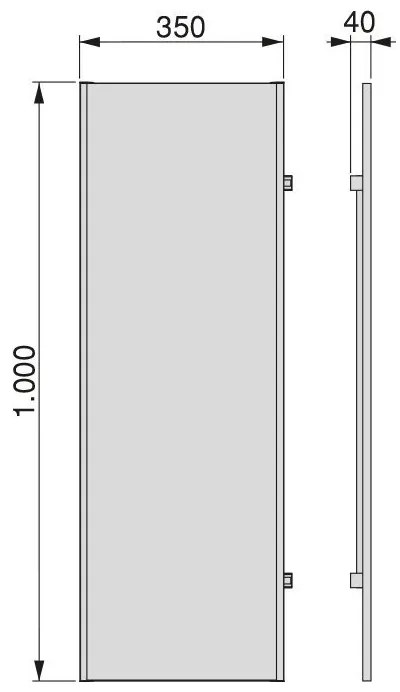 Plnovýsuvné zrcadlo, 350x40x1000 mm, rám hliník eloxovaný