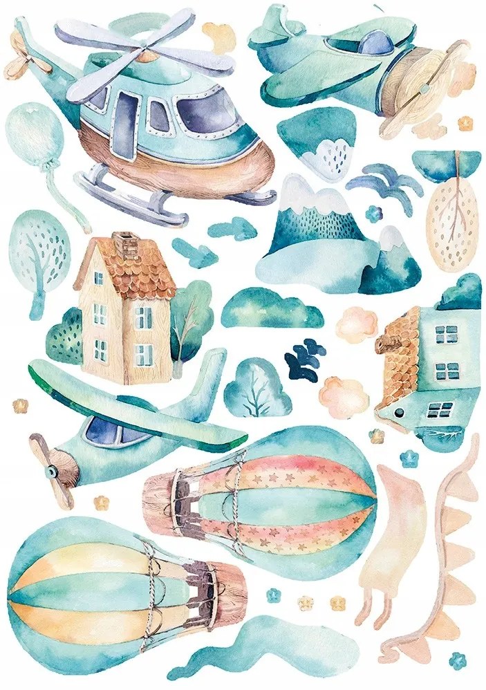 Originální nálepka na zeď pro chlapce s létajícími stroji XL