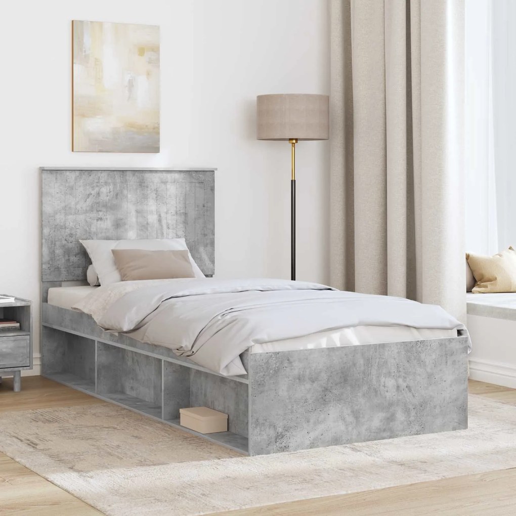 Rám postele s čelo Beton 90 x 200 cm Masivní borové dřevo 3411058