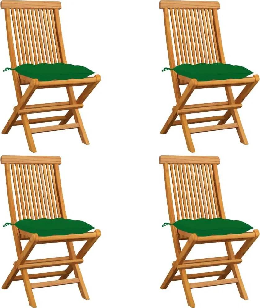 vidaXL Zahradní židle s mi poduškami 4 ks masivní teak [3062585] Barva: Zelená