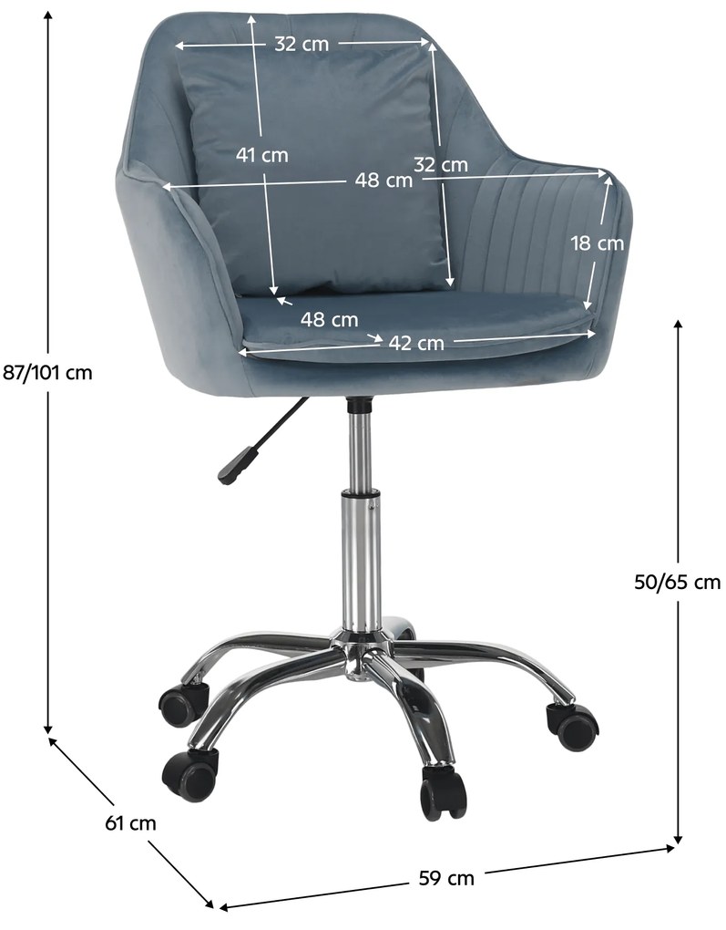 Kondela Kancelářské křeslo, modrá Velvet látka / chrom, KLIAN