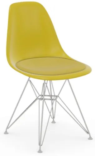Výprodej Vitra designové židle DSR (žlutá skořepina s čalouněným sedákem/ bílá)