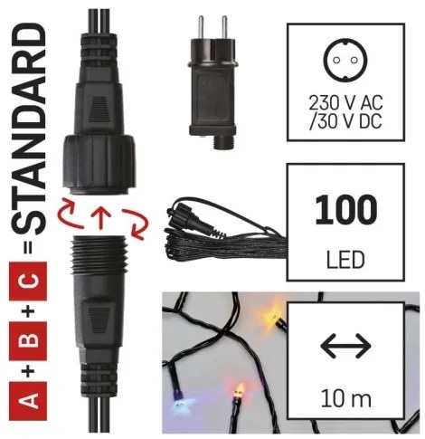 Propojovací vánoční řetěz se zdrojem EMOS Connecting D1AM01 ZY2279 startovní sada pro spojovací řetězy 10m multicolor