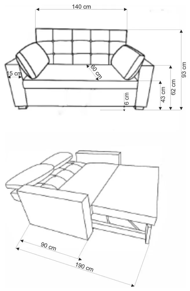 Rozkládací pohovka Ace, dvojsedák, šedá