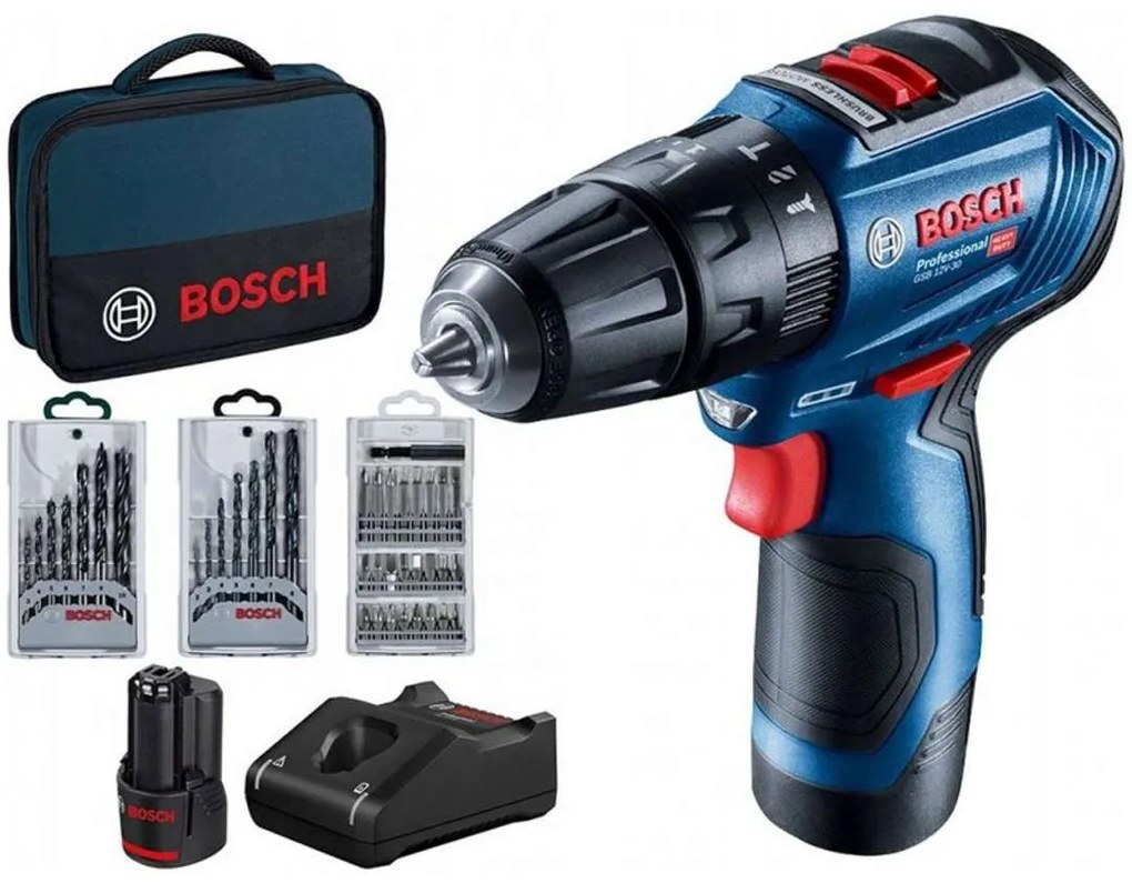 Bosch Nářadí - 12V AKU vrtací šroubovák s příslušenstvím, 2x aku 2,0 Ah Li-Ion, nabíječka 06019G9101