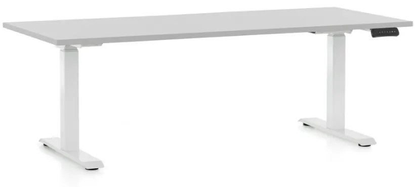 Výškově nastavitelný stůl OfficeTech D, 180 x 80 cm, bílá podnož, světle šedá