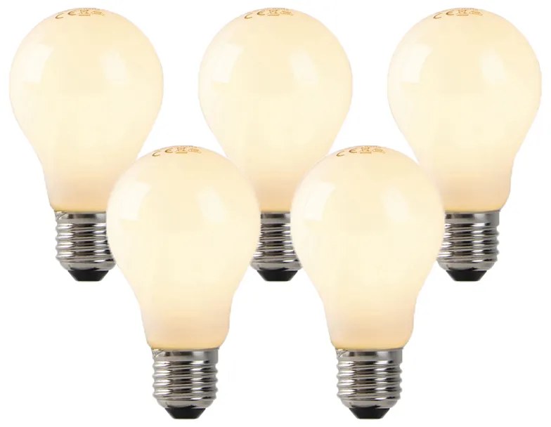 Sada 5 LED žárovek E27 s vláknem ve tvaru plamene, opálové sklo, 3W, 250lm, 2200K