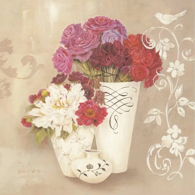 ART-STYLE Obrázek 18x18, květiny ve váze &amp; ornament, rám sv. dub - červotoč
