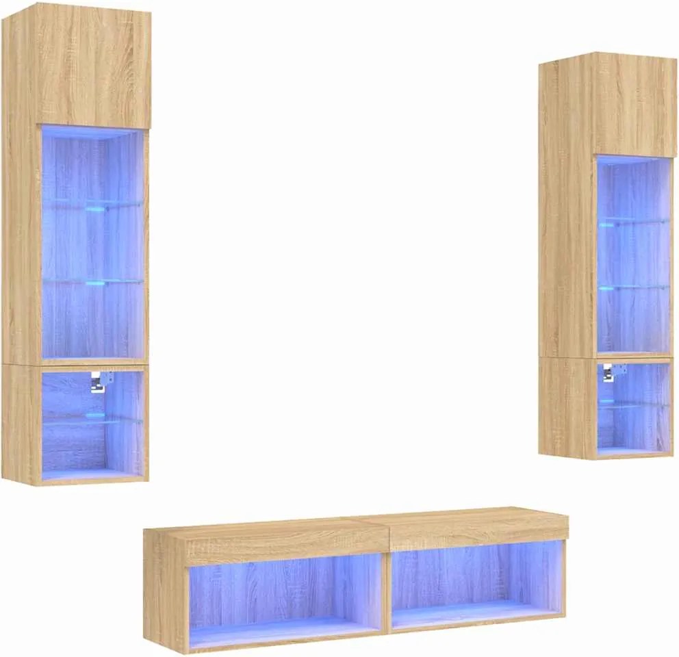 6dílná obývací stěna s LED dub sonoma kompozitní dřevo 3216624