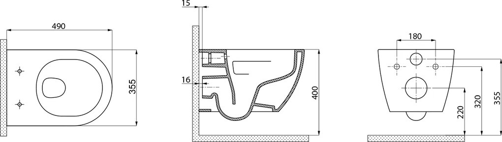Bruckner LUNA závěsná WC mísa 35,5 x 49 cm Vortex Rimless bílá 201.331.4
