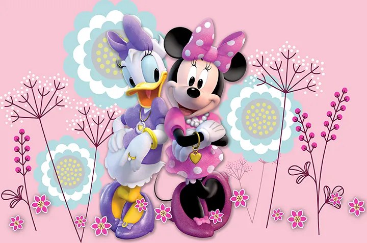 Dětská fototapeta DISNEY - Minnie a Daisy v květinách - 155x110 cm