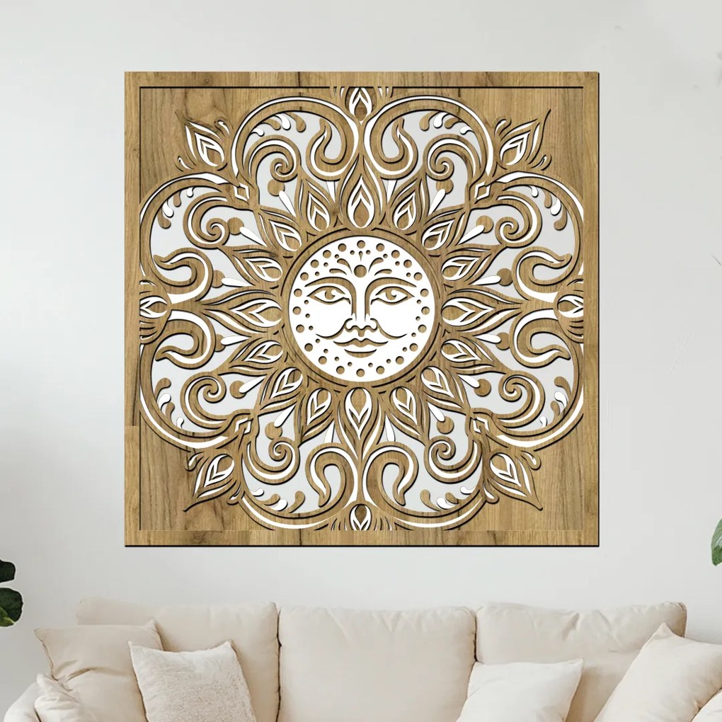 dřevo života Dřevěný obraz Sluneční záře Zvolte rozměr (cm): 95x95, Zvolte barvu dekoru: Dub zlatý-Bílá