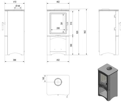 Kratki KOZA/K5/S/W - Krbová ocelová kamna KOZA/K5/S/W 7kW 150mm