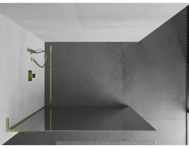 Mexen Kioto L, sprchová zástěna Walk-In 90 x 200 cm, 8mm sklo vzor zrcadlo, zlatý matný profil, 800-090-103-55-50