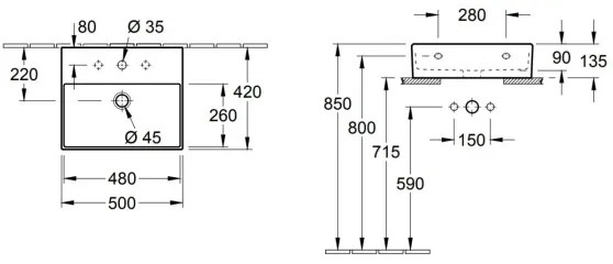 Villeroy & Boch 4A225G01 - Závěsné umyvadlo MEMENTO 50x42cm keramika/bílá