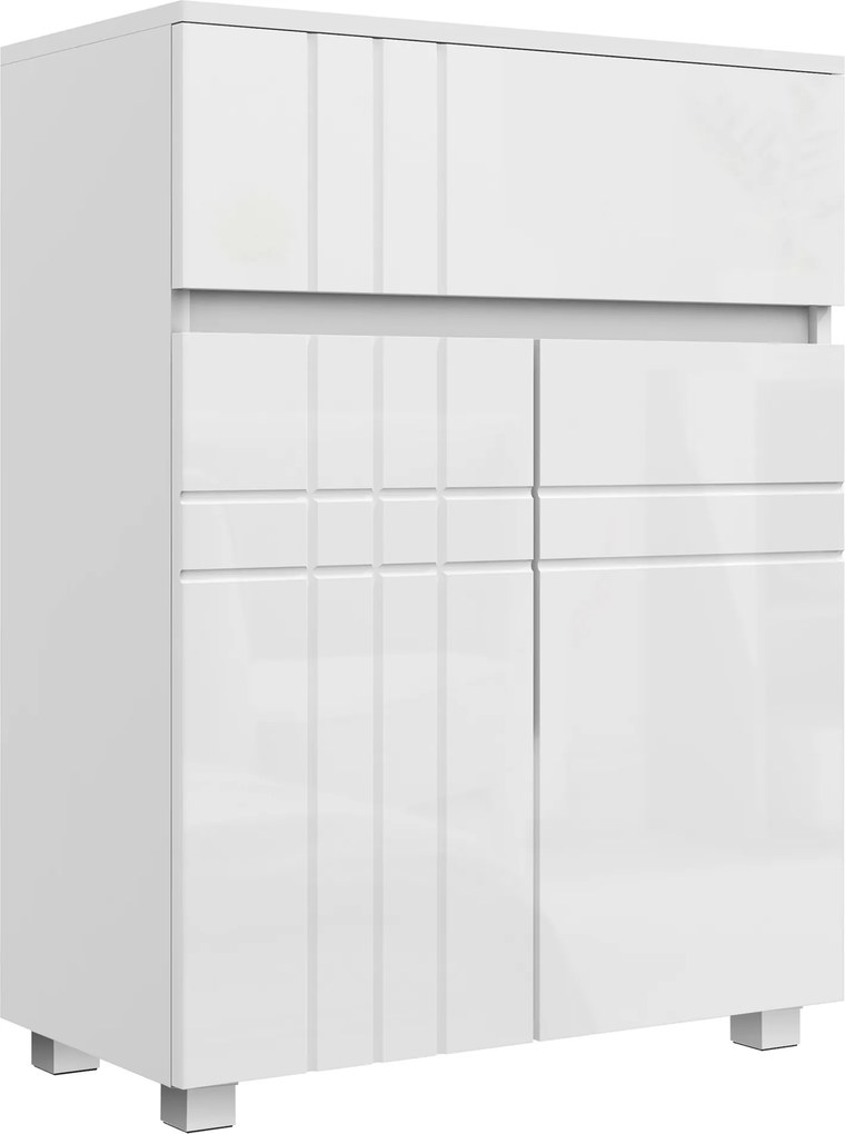 Kleankin volně stojící koupelnová skříňka s 2 dveřmi, 1 šuplíkem, nastavitelnou policí, leskle bílá, 60Š x 30H x 80V cm