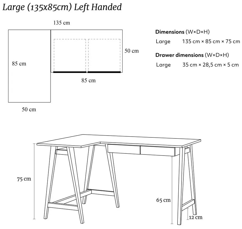 Pracovní stůl s bílou deskou 85x135 cm Luka – Ragaba