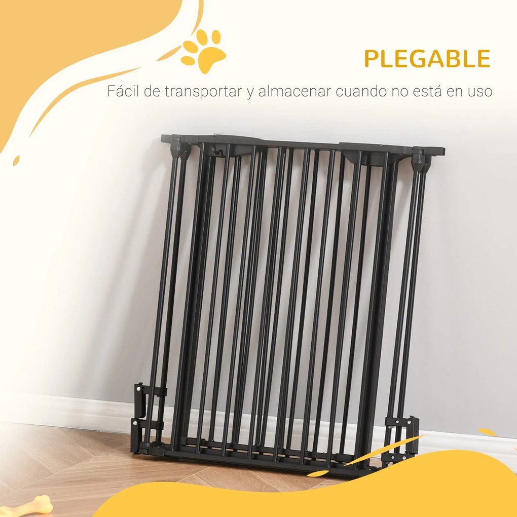 Skládací psí zábrana PawHut 180x74,5 cm s 3 panely a automatickým zámkem pro bezpečnostní bránu na schodiště a chodby - černá